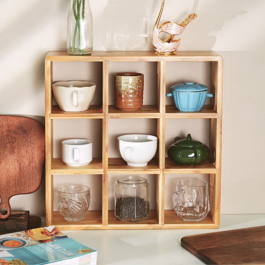 Coffee Tea Mug Cup Display Shelf (9 Cube) – Bamboo Homebody