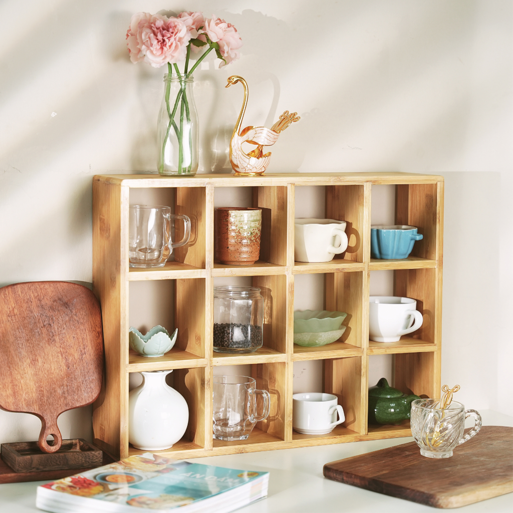 Coffee Tea Mug Cup Display Shelf (12 Cube) – Bamboo Homebody