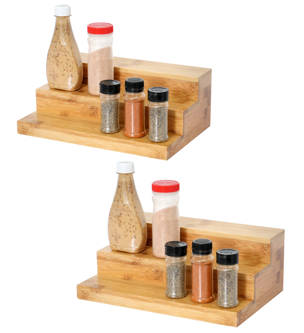3-Tier Step Bamboo Spice Rack Organiser (Set of 2) – Bamboo Homebody