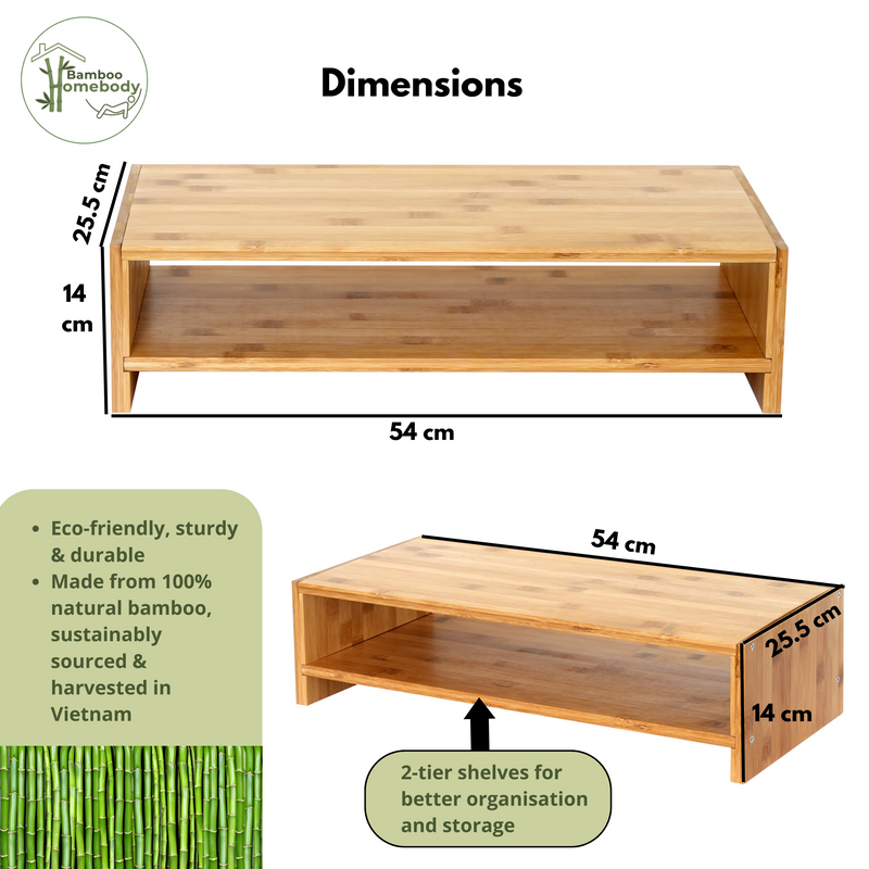 Bamboo Monitor Stand Riser with Shelves – Bamboo Homebody