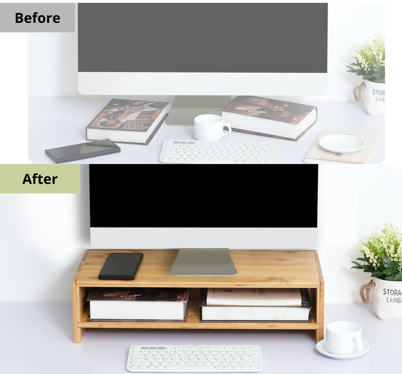 Bamboo Monitor Stand Riser with Shelves – Bamboo Homebody