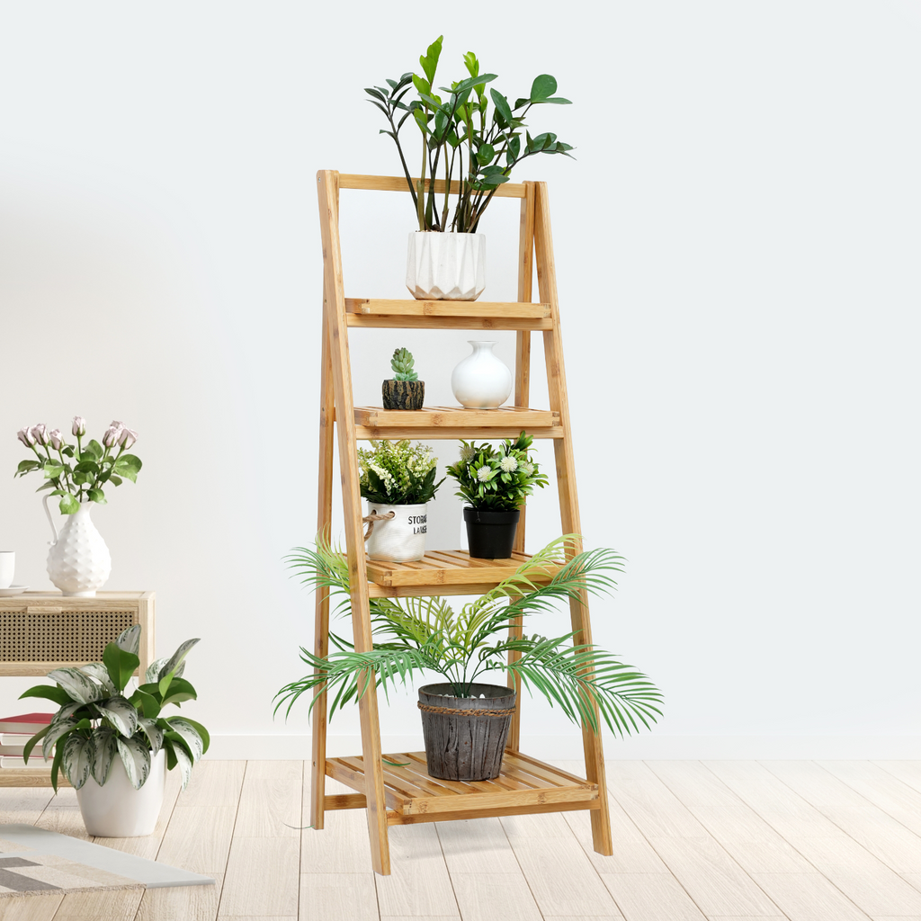 4-Tier Bamboo Folding Ladder Shelf – Bamboo Homebody